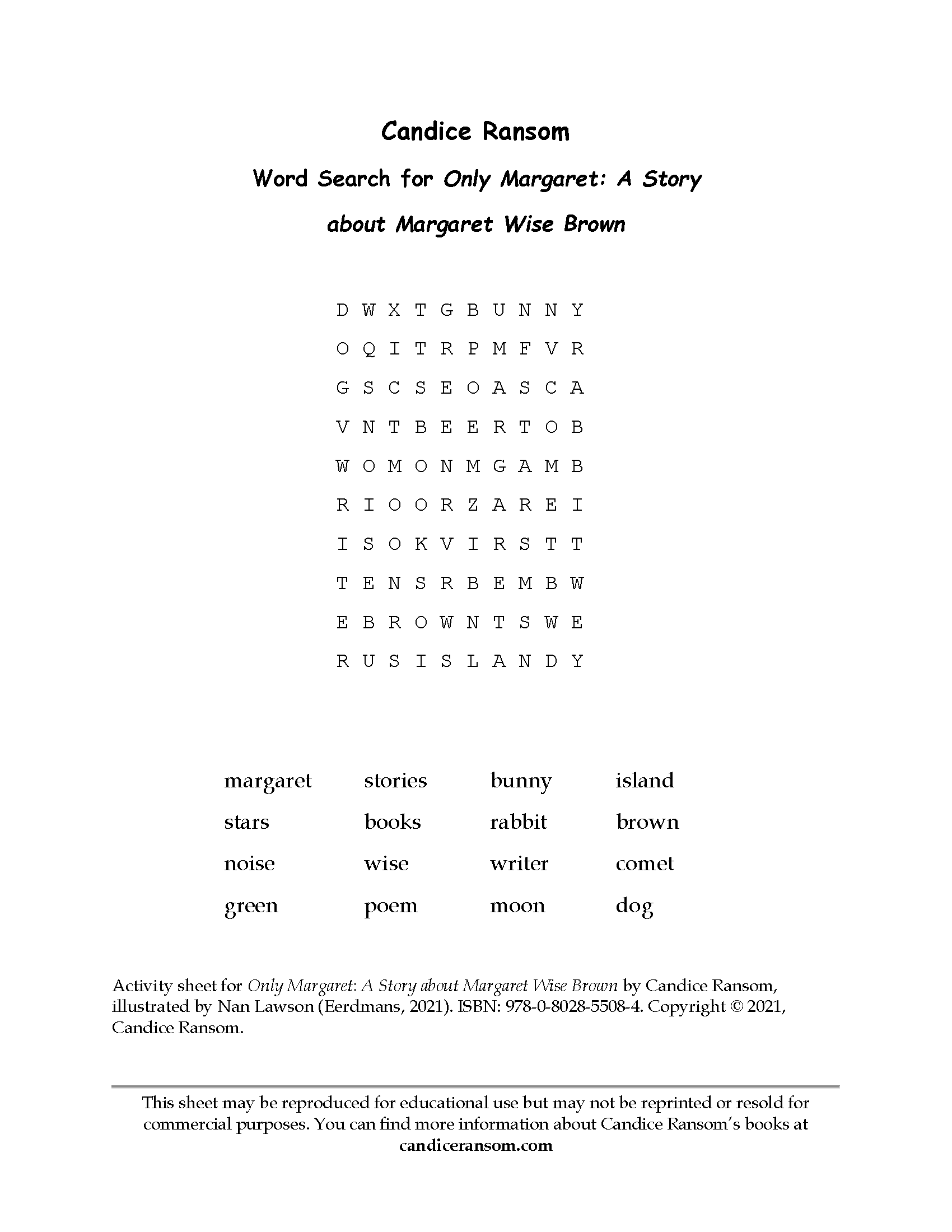 Only Margaret - Word Search - Candice Ransom